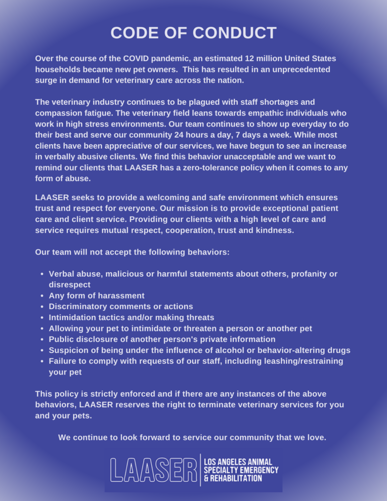 Code of Conduct - Los Angeles Animal Specialty Emergency & Rehabilitation
